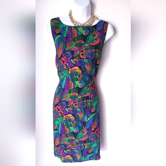 Dresses | 8s Colorful Graphic Design Vintage Sleeveless Dress | Poshmark